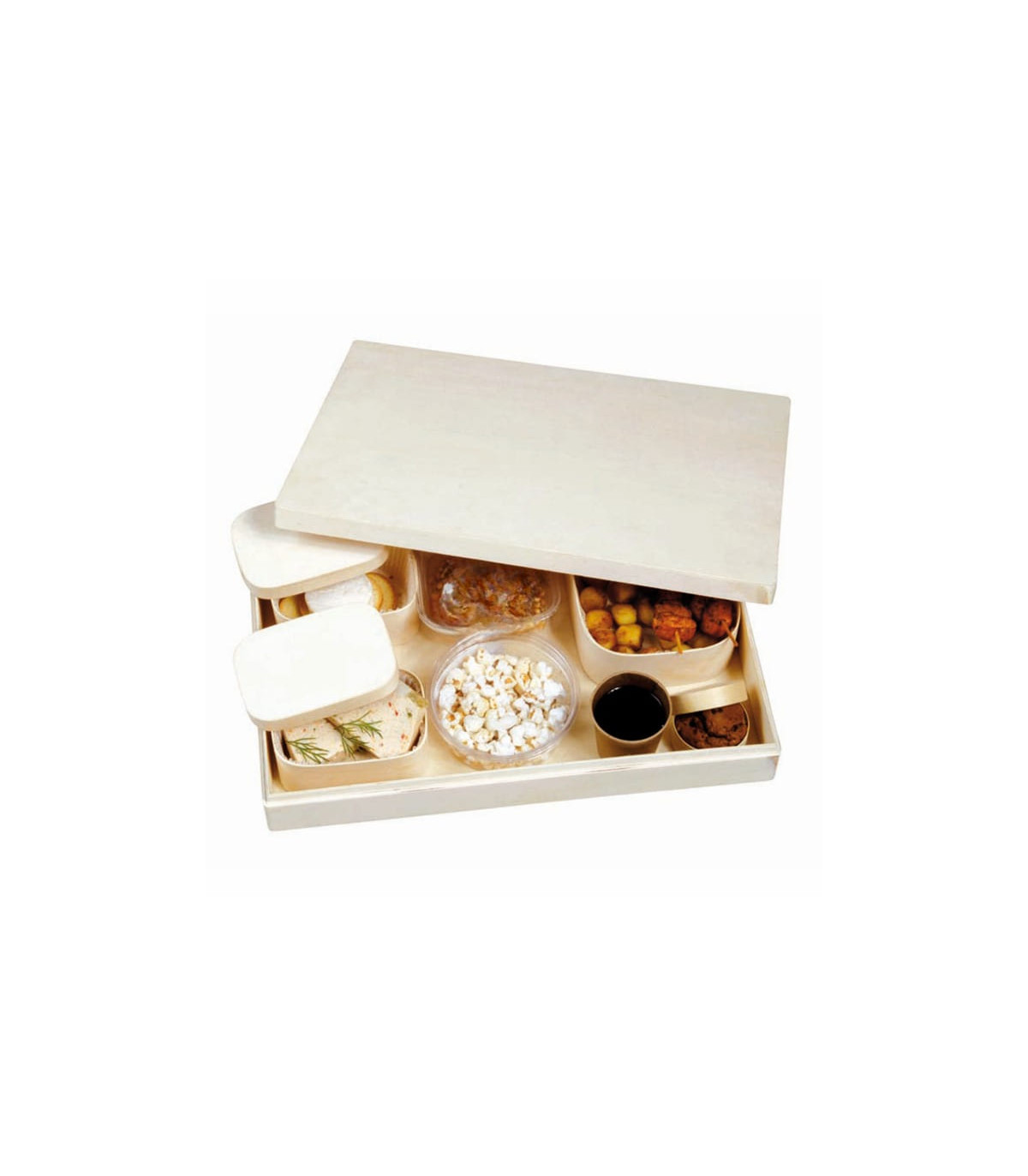 Plateau repas en bois complet "Saga": plateau, couverts et 4 contenants ...